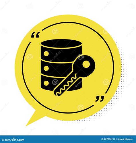 Black Server Security With Key Icon Isolated On White Background