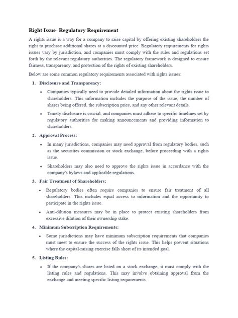 Rigth Issue Regualtory Requirement Pdf Stocks Prospectus Finance