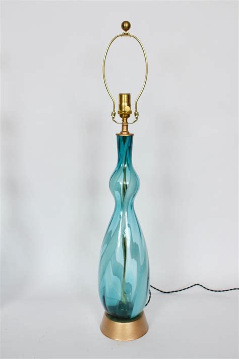 Monumental Pair Turquoise And White Swirl Murano Art Glass Table Lamps