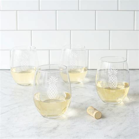 Personalized Pineapple Stemless Wine Glasses Set Of Four Grandin Road