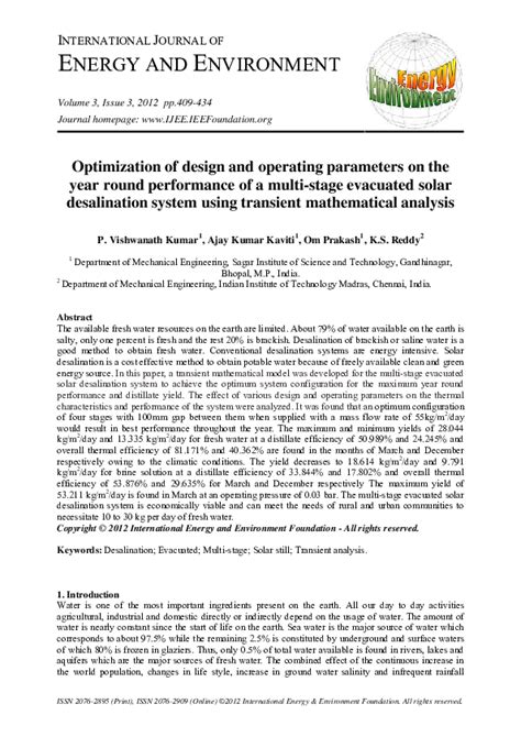 pdf optimization of design and operating parameters on the year round