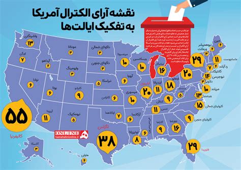 همشهری آنلاین اینفوگرافیک نقشه آرای الکترال آمریکا به تفکیک ایالت‌ها