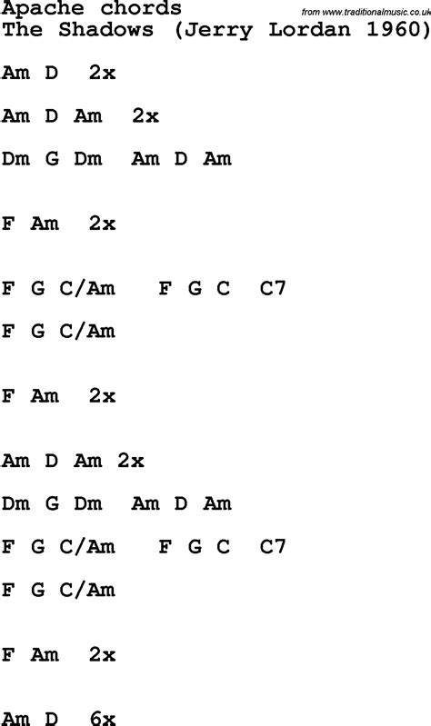 Song Lyrics With Guitar Chords For Apache