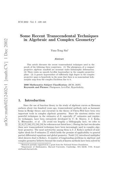 Pdf Some Recent Transcendental Techniques In Algebraic And Complex