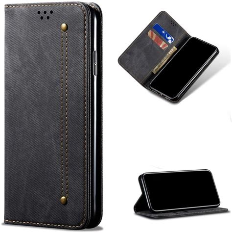 Xiaomi Redmi Note T Hoesje Portemonnee Stof Textuur Book Case Zwart GSMpunt Nl