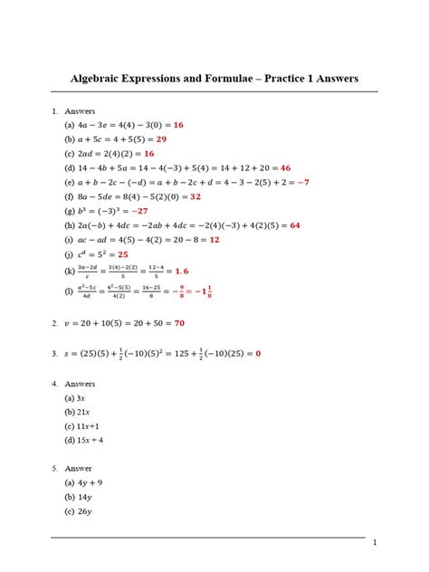 4 Algebraic Expressions And Formulae Express Answers Pdf