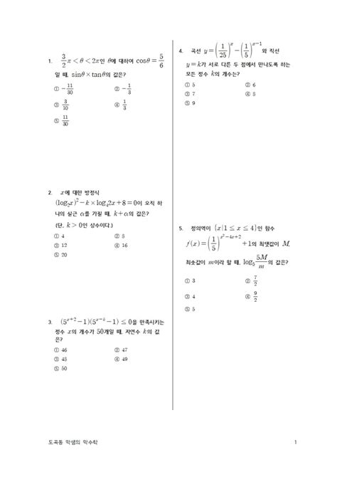 수능 평가원 수학 기출 변형문제1