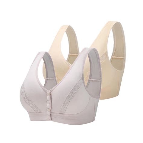 Baywell Women S Front Closure Cotton Bra Button Snap Closure Comfort Wireless Pure Bras Full