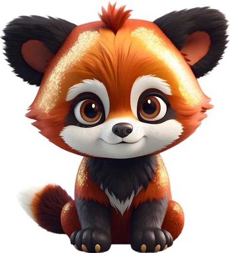 Adorable Cachorro De Panda Rojo Sentado En Sus Casetas Stock De