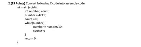 Solved 225 Points Convert Following Code Into Assembly