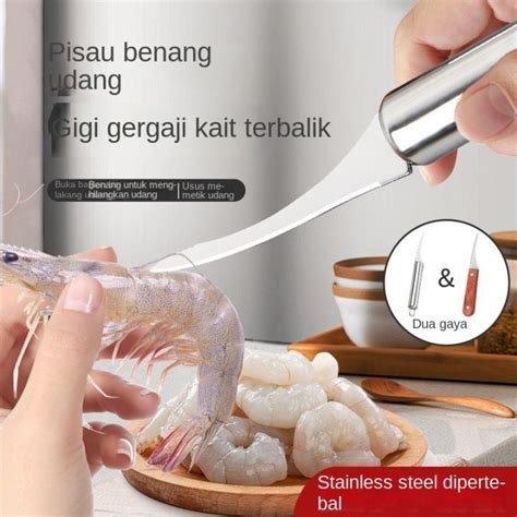 Pisau Udang Gagang Stainless Kayu Pisau Dapur Pengupas Kulit Udang