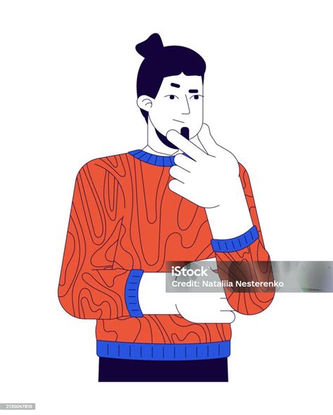 Ilustración De Hombre Pensativo Con El Dedo En La Barbilla Personaje De