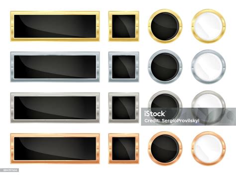 간단한 벡터 배너 직사각형 및 정사각형 및 둥근 라벨의 금은 백 금 청동 0명에 대한 스톡 벡터 아트 및 기타 이미지 0명 공란 금속의 Istock