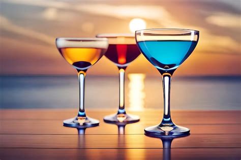 Premium Photo Three Different Colored Glasses Of Different Colors Are