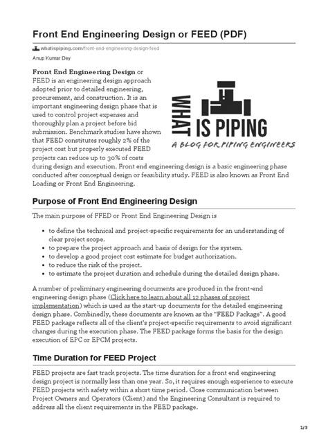 Front End Engineering Design or FEED PDF | PDF | Engineering Design Process | Specification ...