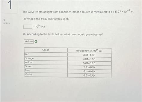 Solved 1the Wavelength Of Light From A Monochromatic Source