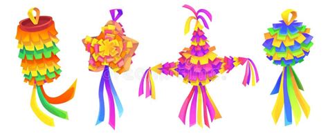 Mexican Birthday Party Vector Set With Pinata Stock Illustration