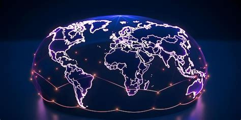 Neon Globe Map Projection On Dark Blue Background Representing It
