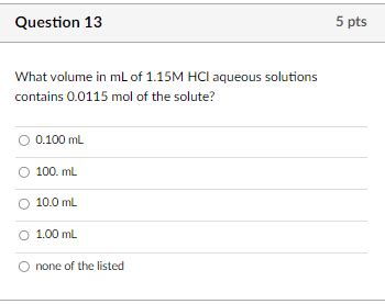 Solved What Volume In ML Of MHCl Aqueous Solutions Chegg Com