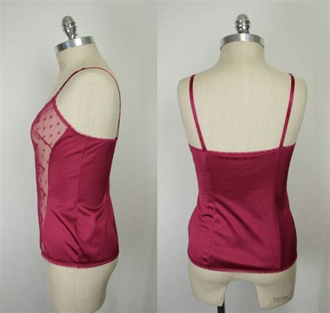 70s 80s Vanity Fair Camisole Sheer Bust Keyhole Gem