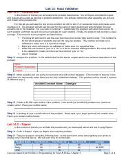 Lab Guidesheet Docx Lab Input Validation Lab Pseudocode In This Portion Of The