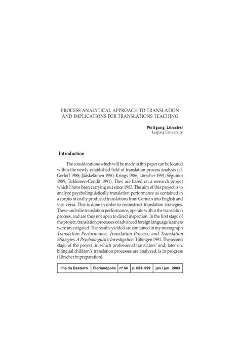 Pdf Process Analytical Approach To Translation And Implications For