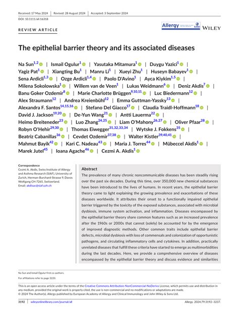 Pdf The Epithelial Barrier Theory And Its Associated Diseases