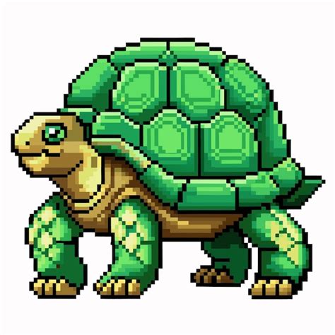 Premium Vector Green Pixel Art Tortoise In Retro 8 Bit Style On White