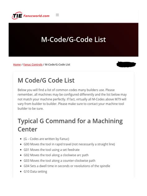 Cnc G Code And M Code Reference List Pdf Metalworking