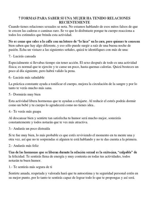 Cómo Saber Si Una Mujer Ha Tenido Relaciones Recientemente Blog Belleza