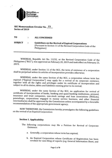 SEC Memorandum Circular No Corporate Law Studocu