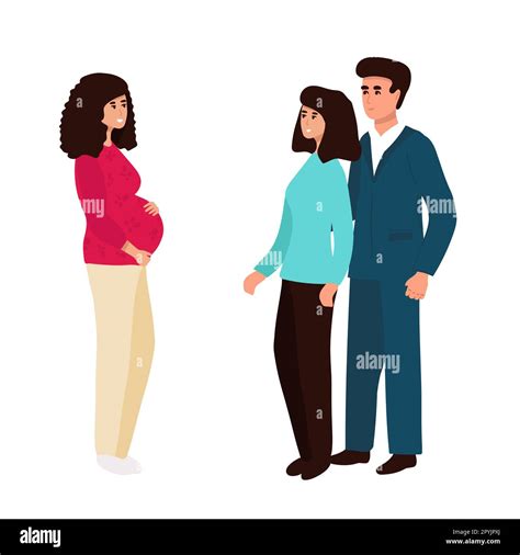 Couple With Surrogate Pregnant Woman Vector Illustration Flat Cartoon