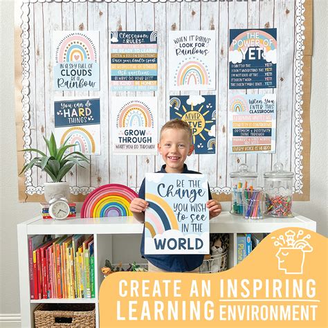 9 Boho Rainbow Motivational Classroom Signs Hadley Designs Printables