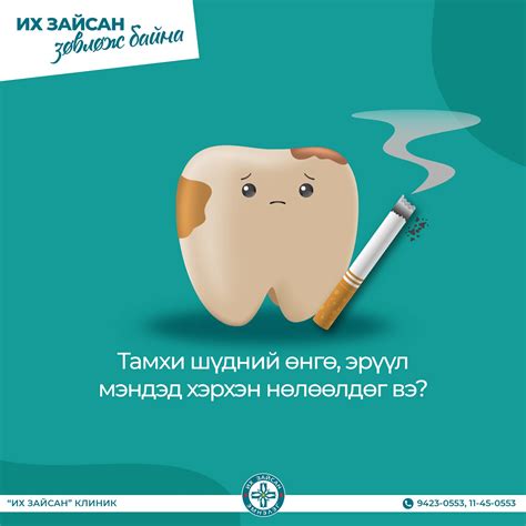 Их Зайсан Эмнэлэг Тамхи шүдний өнгө эрүүл мэндэд хэрхэн нөлөөлдөг вэ Шүдний өнгөр үүсгэдэг