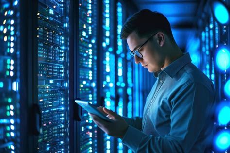 Premium Photo Using A Tablet Data Center Technician Configures