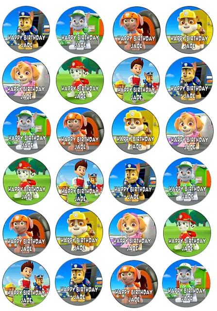 30 X PAW Patrol Edible Cupcake Toppers Images Rice Paper 4Cm Diameter