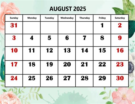 August Calendar 2025 With Holidays Printable