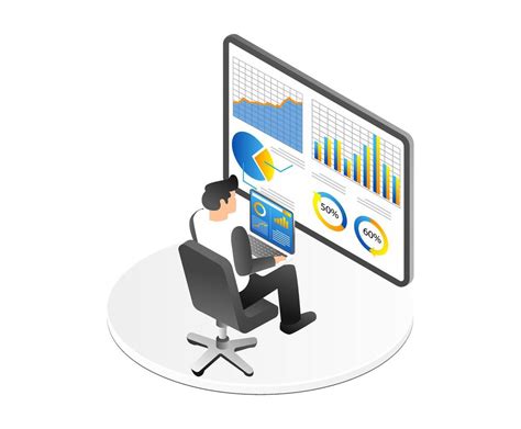 Isometric Business Concept Businessman Analyzing Financial Data