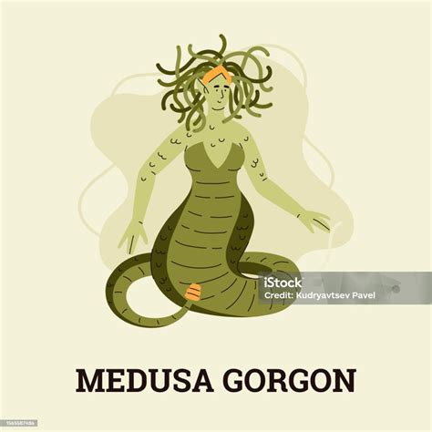 Yunani Kuno Mitos Medusa Gorgon Karakter Monster Ilustrasi Vektor Datar