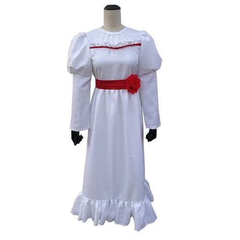 2018 Movie Annabelle Cosplay Costumes Halloween White Dress Long Sleeve