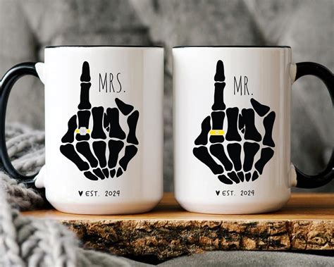 Funny Mr And Mrs Skeleton Hand Mug Bride And Groom Couple