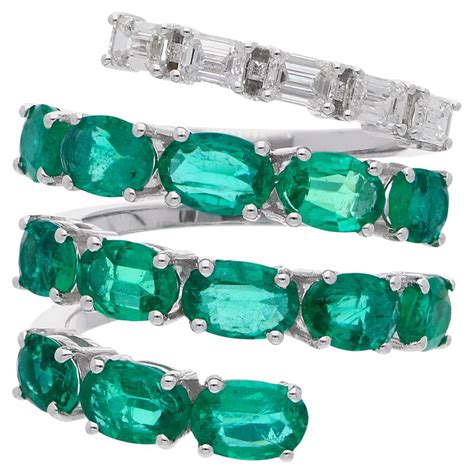 Customizable Natural Oval Gemstone Spiral Ring Emerald Cut Diamond 18