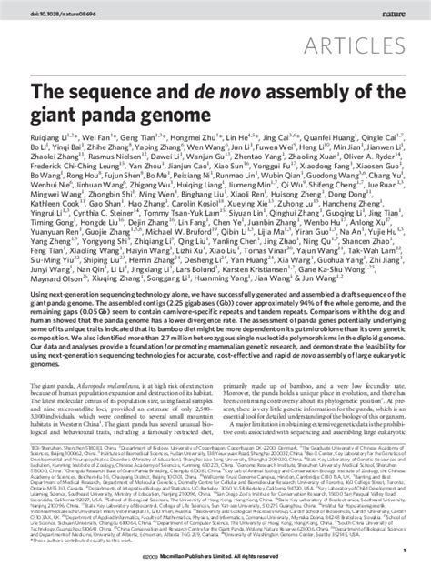 Pdf The Sequence And De Novo Assembly Of The Giant Panda Genome