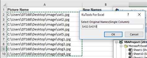 how to rename all images names in a folder according to a list of cells