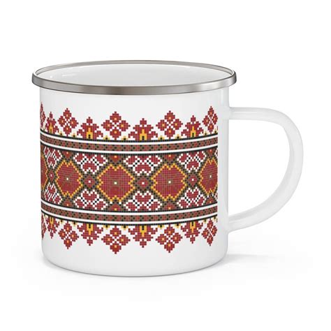 UKRAINIAN CROSS STITCH Mug Ukrainian Pattern Enamel Camping Mug Tea