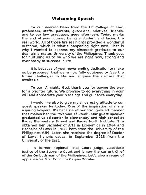 Welcoming Speech Pdf