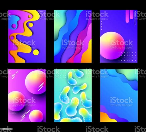 추상적인 밝은 배경 집합입니다 최소한의 커버 디자인 다채로운 그라데이션 0명에 대한 스톡 벡터 아트 및 기타 이미지 0명 3차원 형태 가리기 Istock