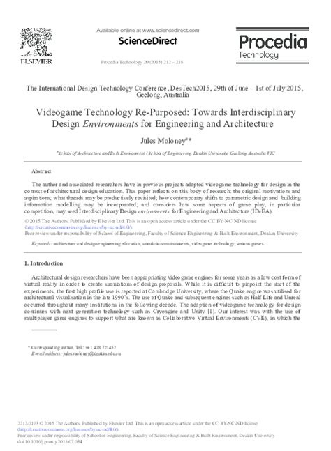 Pdf Videogame Technology Re Purposed Towards Interdisciplinary Design Environments For