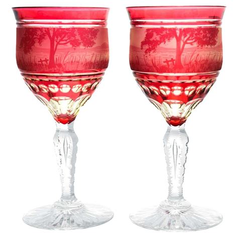 12 Val St Lambert Pampre Dor Wine Glasses At 1stdibs Val St