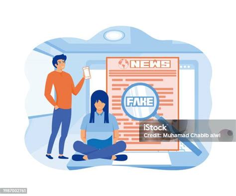 가짜 뉴스 또는 돋보기로 사실 스캔 플랫 벡터 현대 일러스트 레이 션 개념에 대한 스톡 벡터 아트 및 기타 이미지 개념